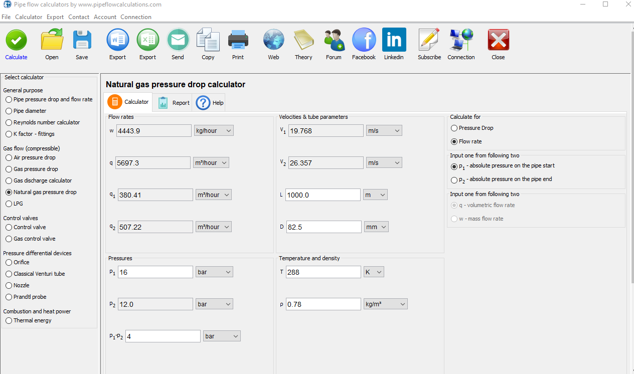 Natural Gas Pipe Diameter Flow Rate And Pressure Drop Online Calculator